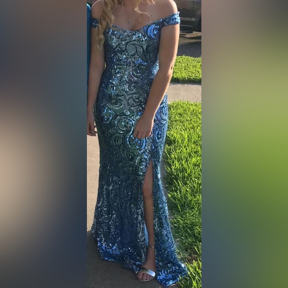 Morgan & Co. | Dresses | Morgan Co Ice Blue Sequin Gown Long With A ...